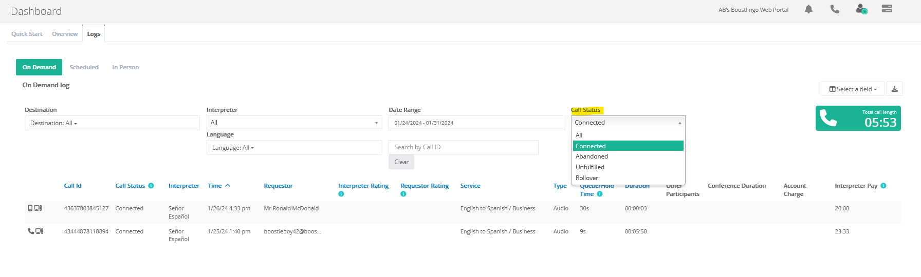Call Log Statuses – Boostlingo